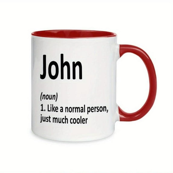1pc John Definition Ceramic Coffee Mug 11oz White with Red Handle Ideal ...
