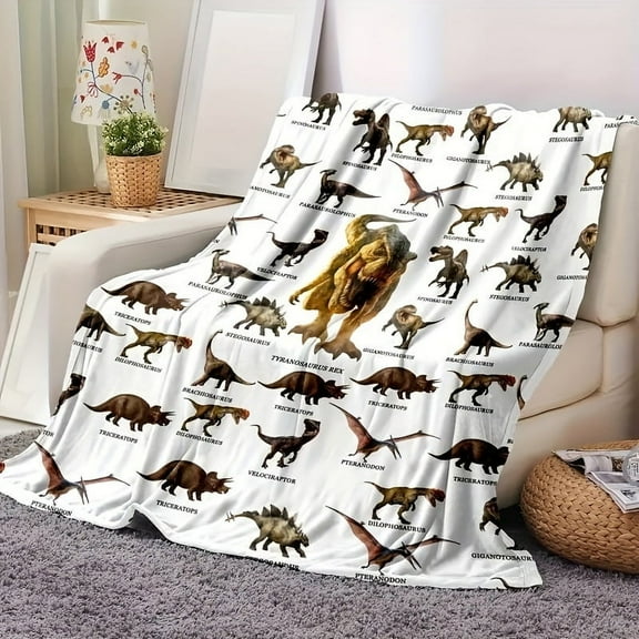 Dinosaur Blue Flame Splice Print Blanket-Lightweight Flannel Throw For ...