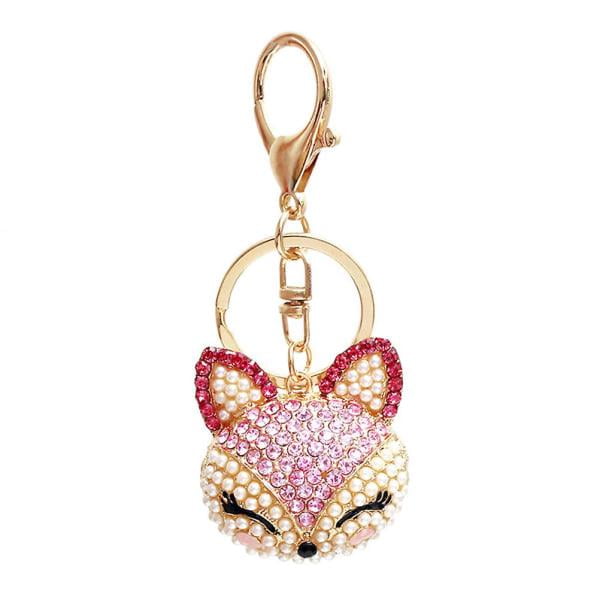 1pc Key Chain Rhinestone Cartoon Fox Head Shaped Creative Metal Key ...