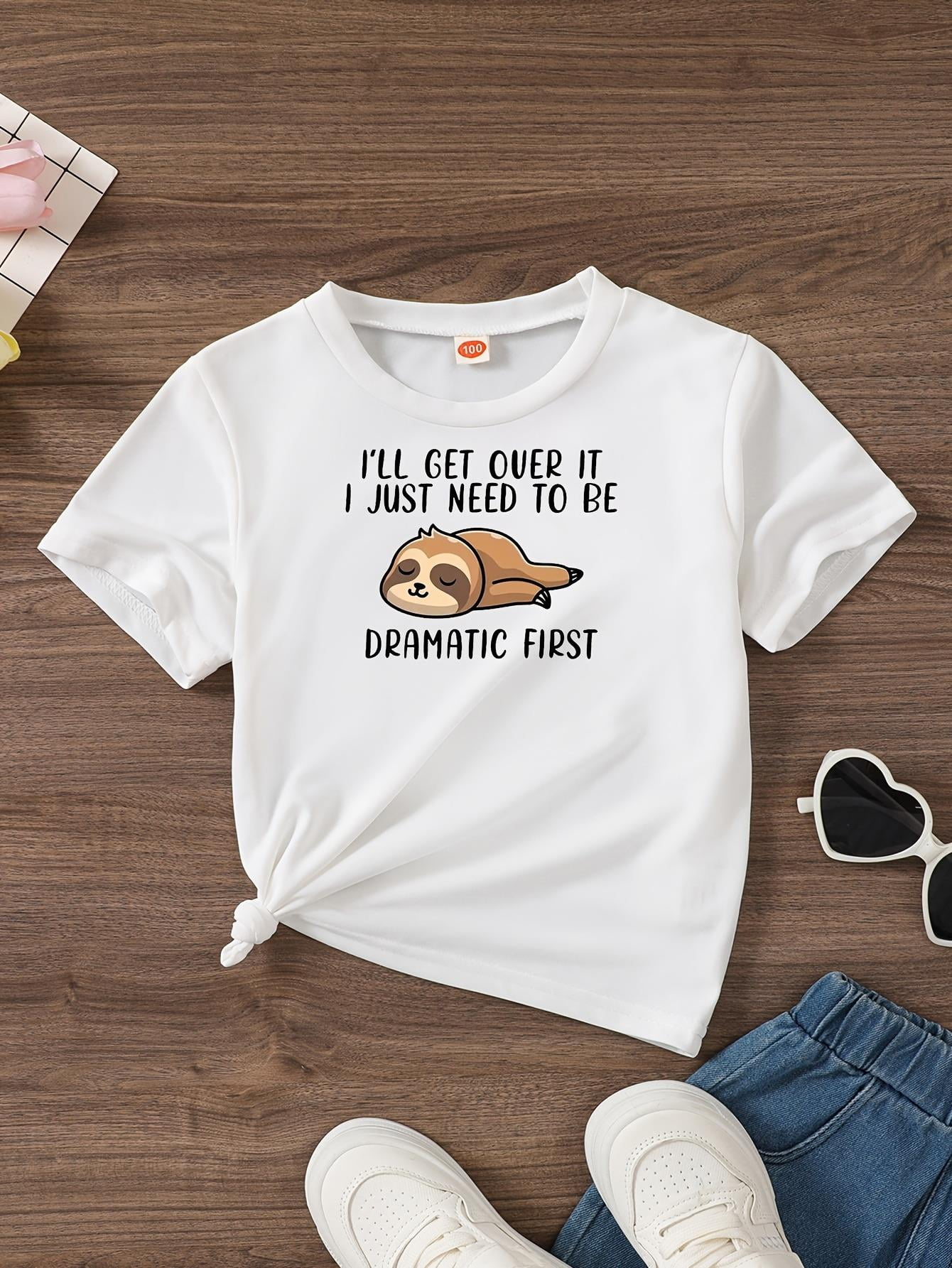 1pc Kids' Summer Cartoon Sloth Print T-Shirt, Casual Crew Neck ...