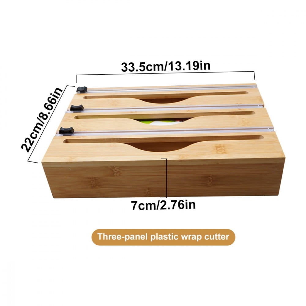 1pc Kitchen Wrap Dispenser With Foil & Cling Film Cutter Box, Bamboo ...
