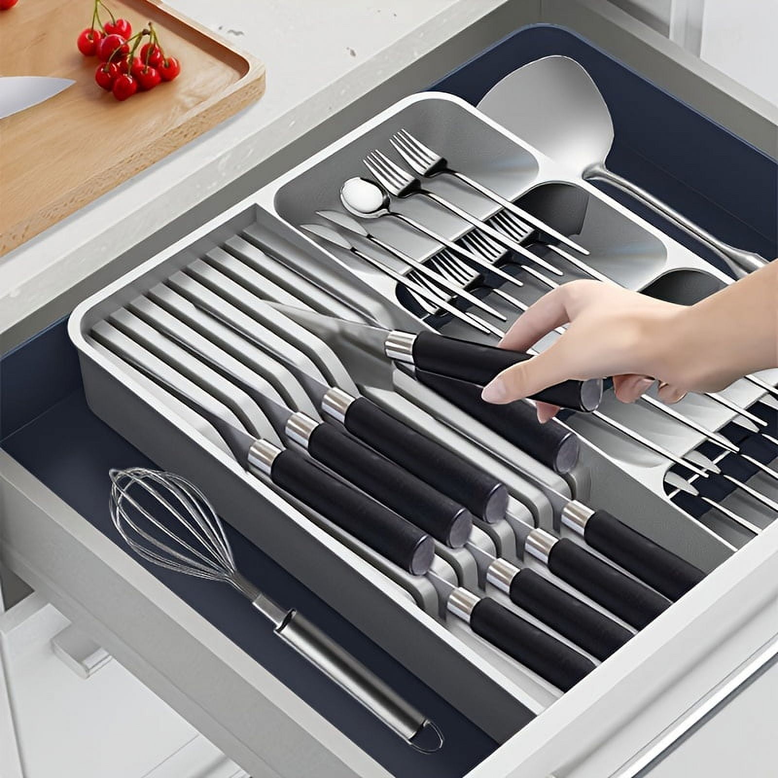 1pc Knife Storage Holder, Expandable 3-in-1 Cutlery Drawer Organizer ...