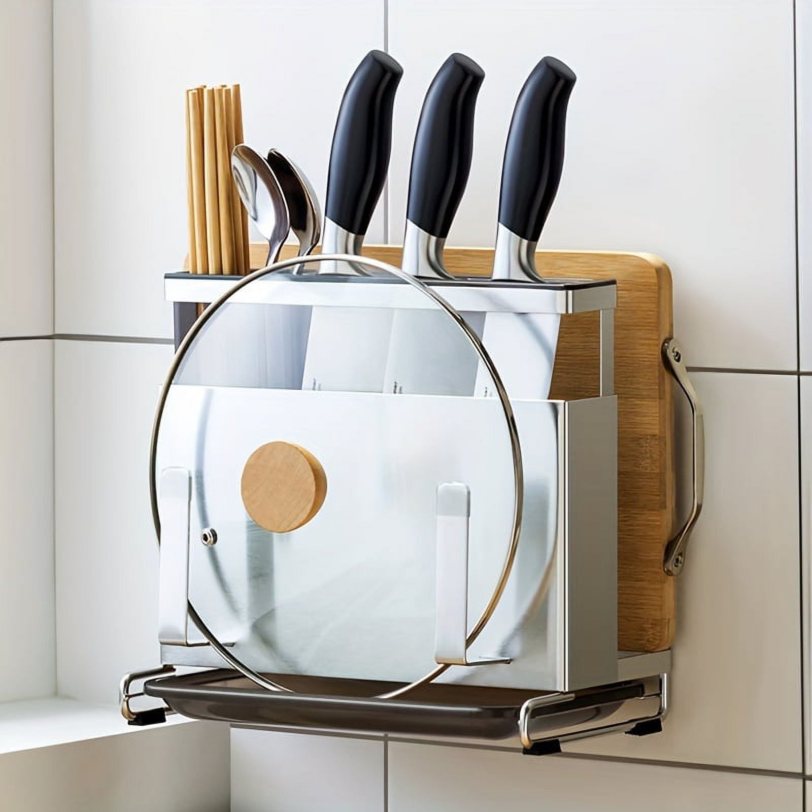 1pc Knife Storage Rack, Multifunctional Stainless Steel Kitchen Utensil ...