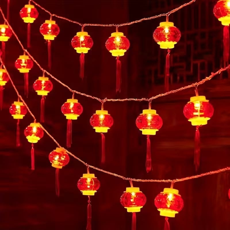 1pc LED Chinese Style Hanging Red Lantern String Lights with Tassels ...