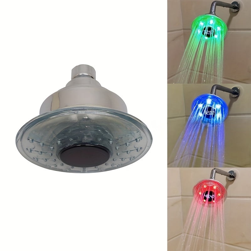 1pc LED Light-Up Shower Head, Round Plastic Insert Mount, Temperature ...
