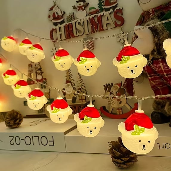 1pc LED Red Hat Teddy Bear String Lights for Christmas Decoration ...