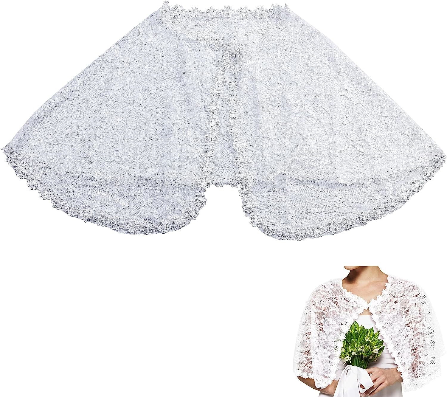1pc Lace Wedding Shawl Wrap White Women Evening Cape Flower Lace Bridal ...