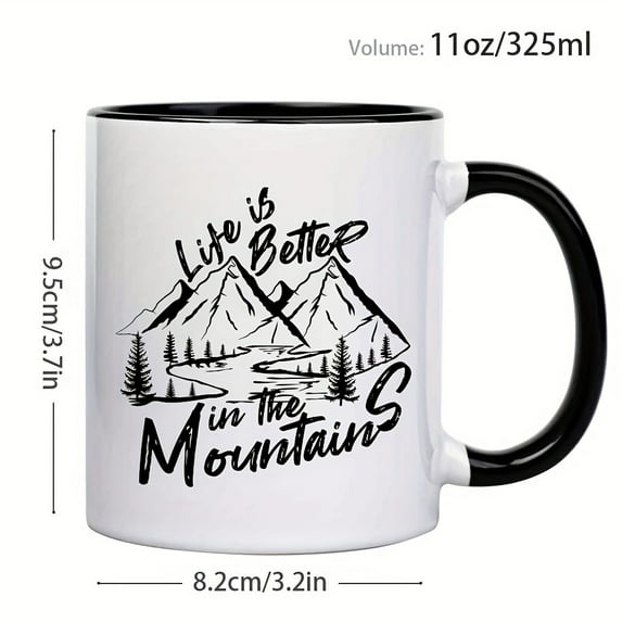 1pc Large 11oz Ceramic Coffee Mug With Mountain Forest Design & "Life ...