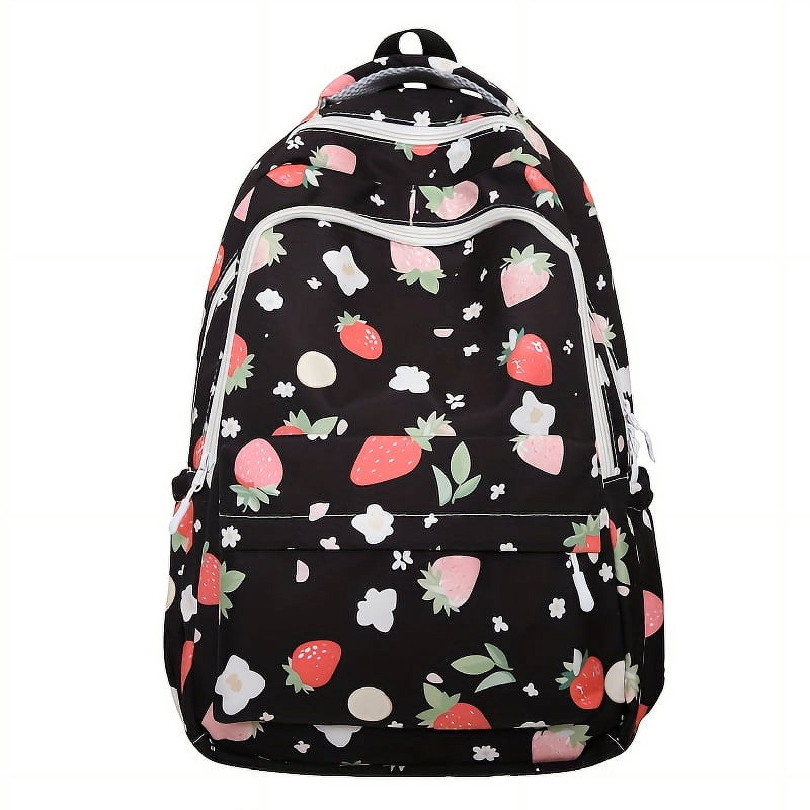 1pc Large Capacity Backpack, Cute Strawberry Print Sweet Nylon Backpack ...