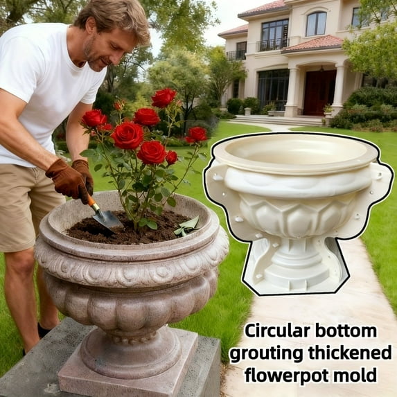 1pc Large-Diameter Cement Flower Pot Mold - Heavy-Duty Plastic Concrete ...