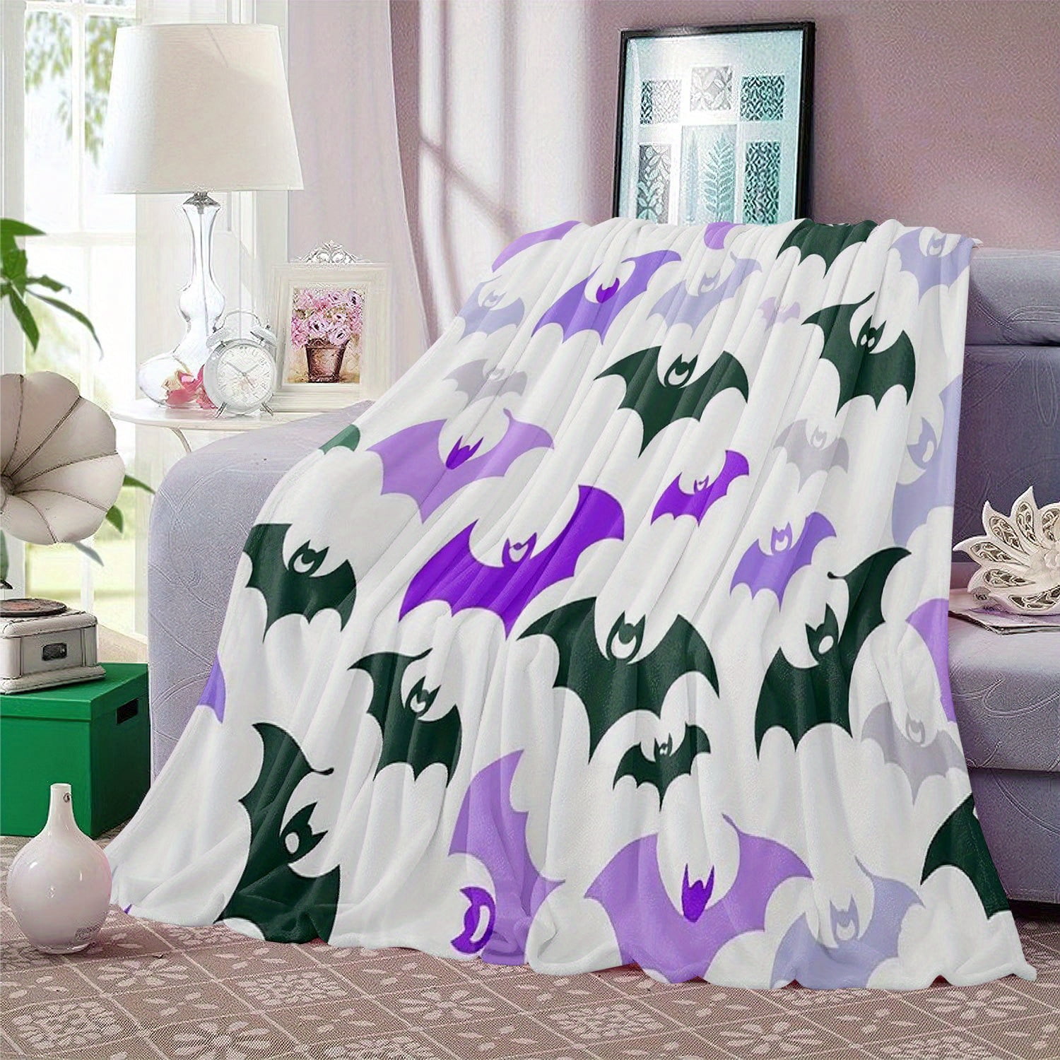 1pc Large Plush Flannel Bat Blanket - Ultra-Soft & Warm White with ...