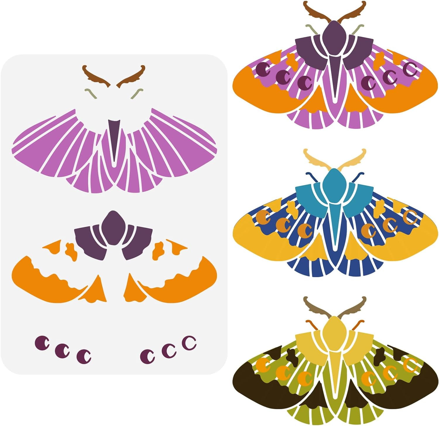 1pc Layered Moth Stencil 8.3x11.7inch Plastic PET Painting Stencil Moth Drawing Template Moon ...