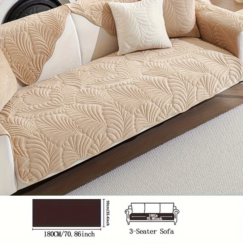 1pc Leaf Pattern Sofa Cover Plush Sofa Slipcover for All Seasons, with ...