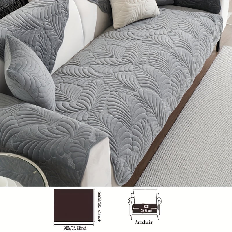 1pc Leaf Pattern Sofa Cover Plush Sofa Slipcover for All Seasons, with ...