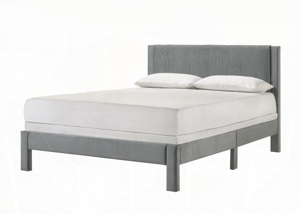 1pc Light Gray Full-size Bed with a Contemporary Upholstered Headboard ...
