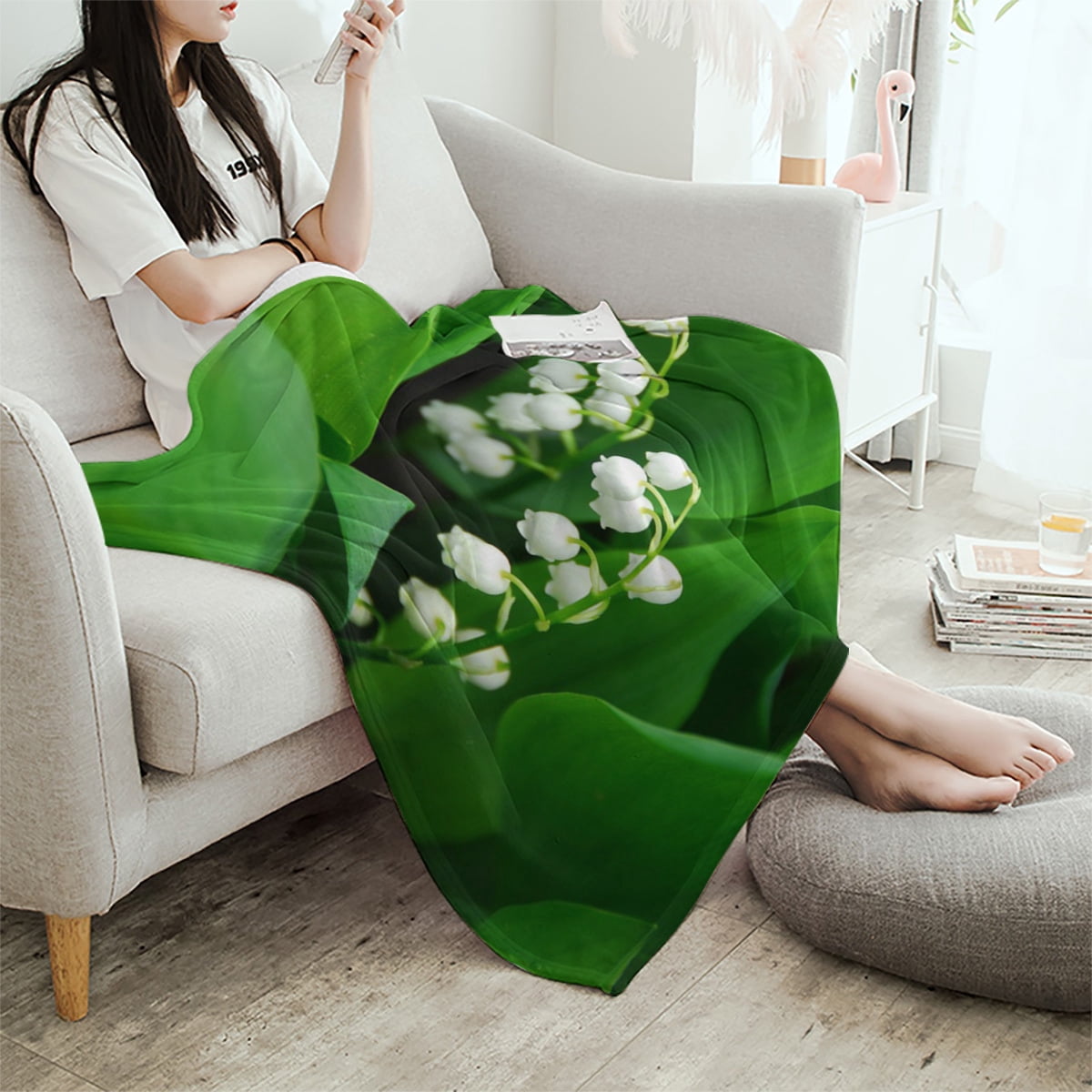 1pc Lily of the Valley Pattern Faran Fleece Blanket, Throw Blanket, Nap ...