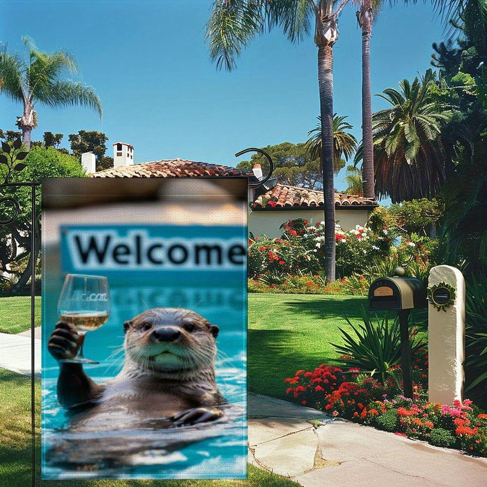 1pc Linen Welcome Flag with Cute Otter Design for Garden, Beach, Home ...