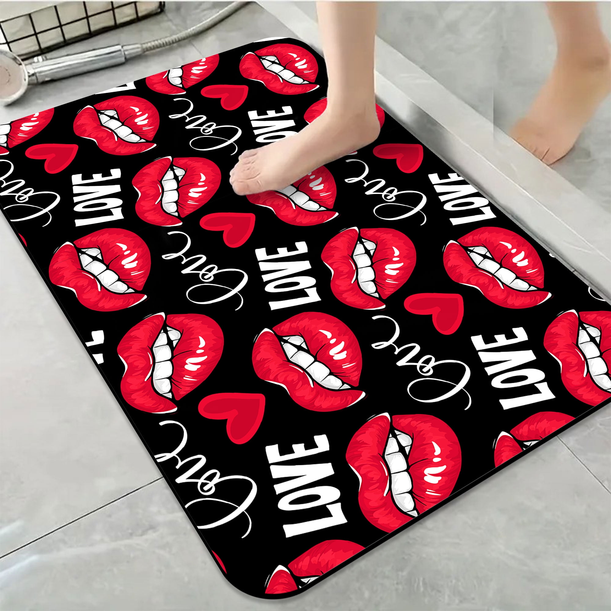 1pc Lips and Love Pattern Bathroom Rug Bathroom Decor and Accessories ...