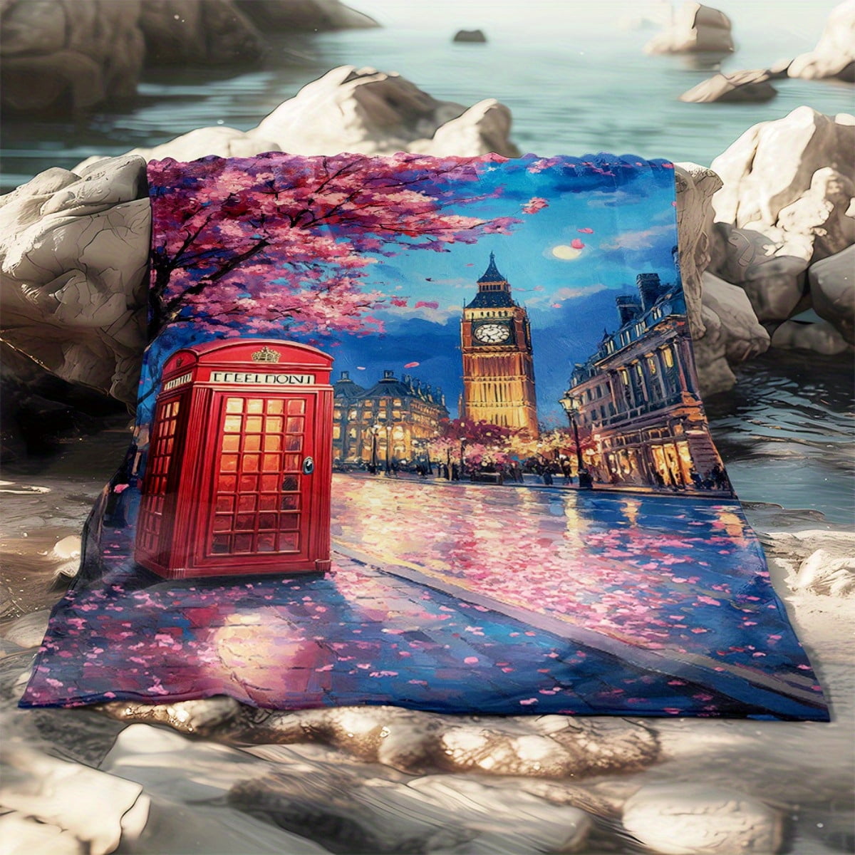 1pc London Red Phone Booth & Big Ben Floral Landscape HD Printed ...