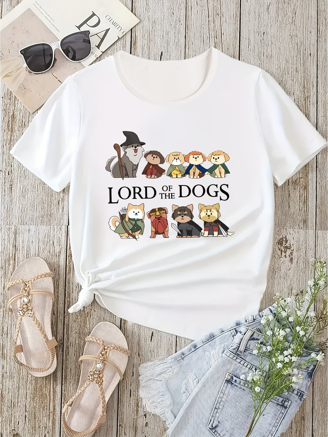1pc Lord of the Dogs Graphic Tee for Women, Casual Crew Neck Short ...