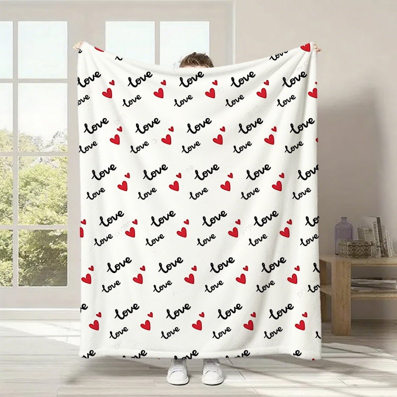 1pc "Love Fills the Heart" Heart Love Pattern Throw Blanket, Soft and ...