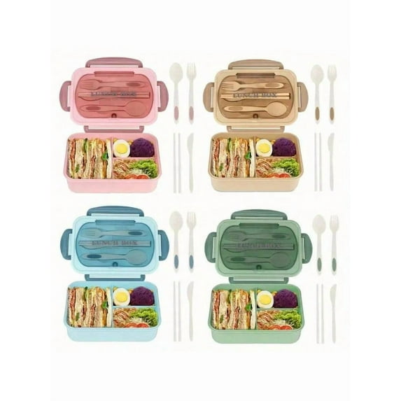 1pc Lunch Box With Utensils, Leak-Proof, Square Shape - Safe To Use In ...