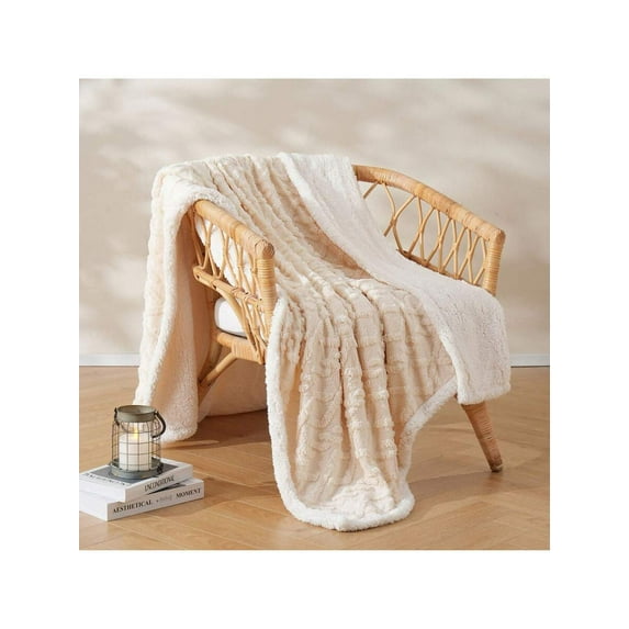 1pc Luxurious Double-Layer Jacquard Taffeta Fleece Blanket, Plush White ...