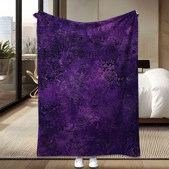 1pc Luxury Flannel Blanket- Deep Purple with Mysterious Floral Pattern ...