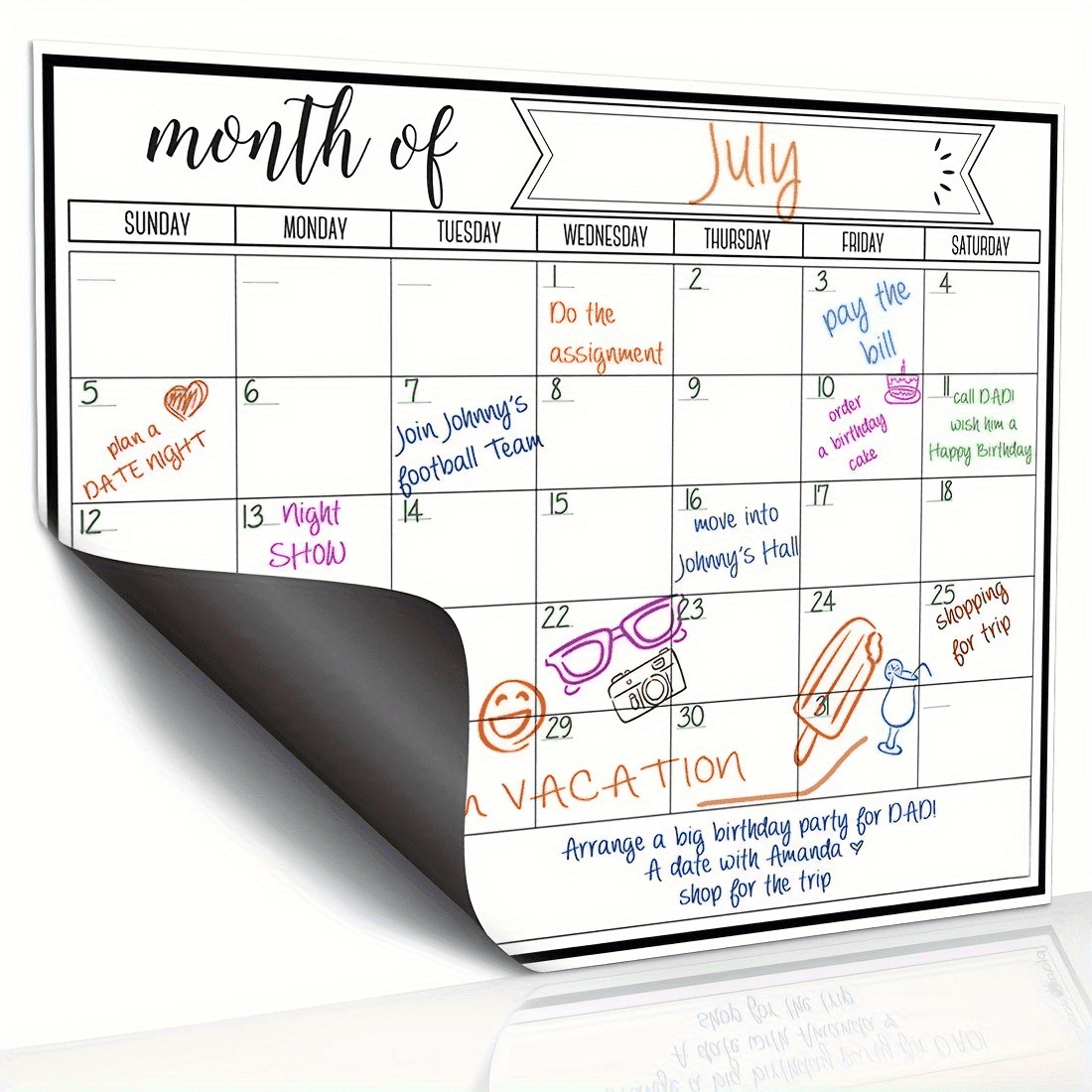 1pc Magnetic Dry Erase Calendar for Refrigerator: Fridge Whiteboard ...