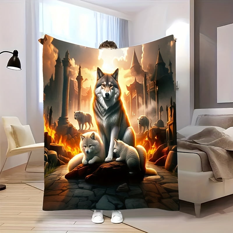 1pc Majestic Wolf Theme Flannel Fleece Blanket - Cozy, Soft, Warm ...