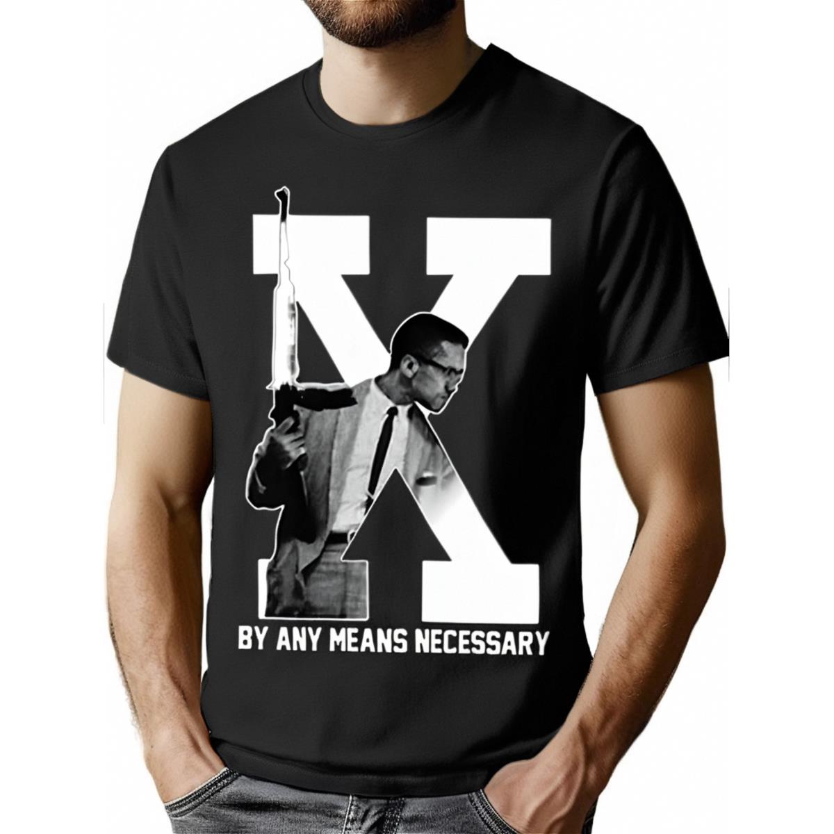 1pc Malcolm X "By Any Means Necessary" Graphic T-Shirt - 100% Cotton ...