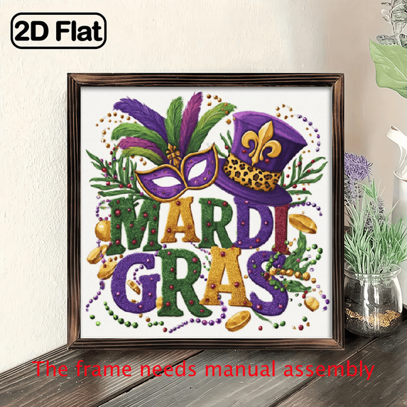 1pc Mardi Gras Wooden Framed Sign Vibrant Carnival Mask Wall Decoration ...