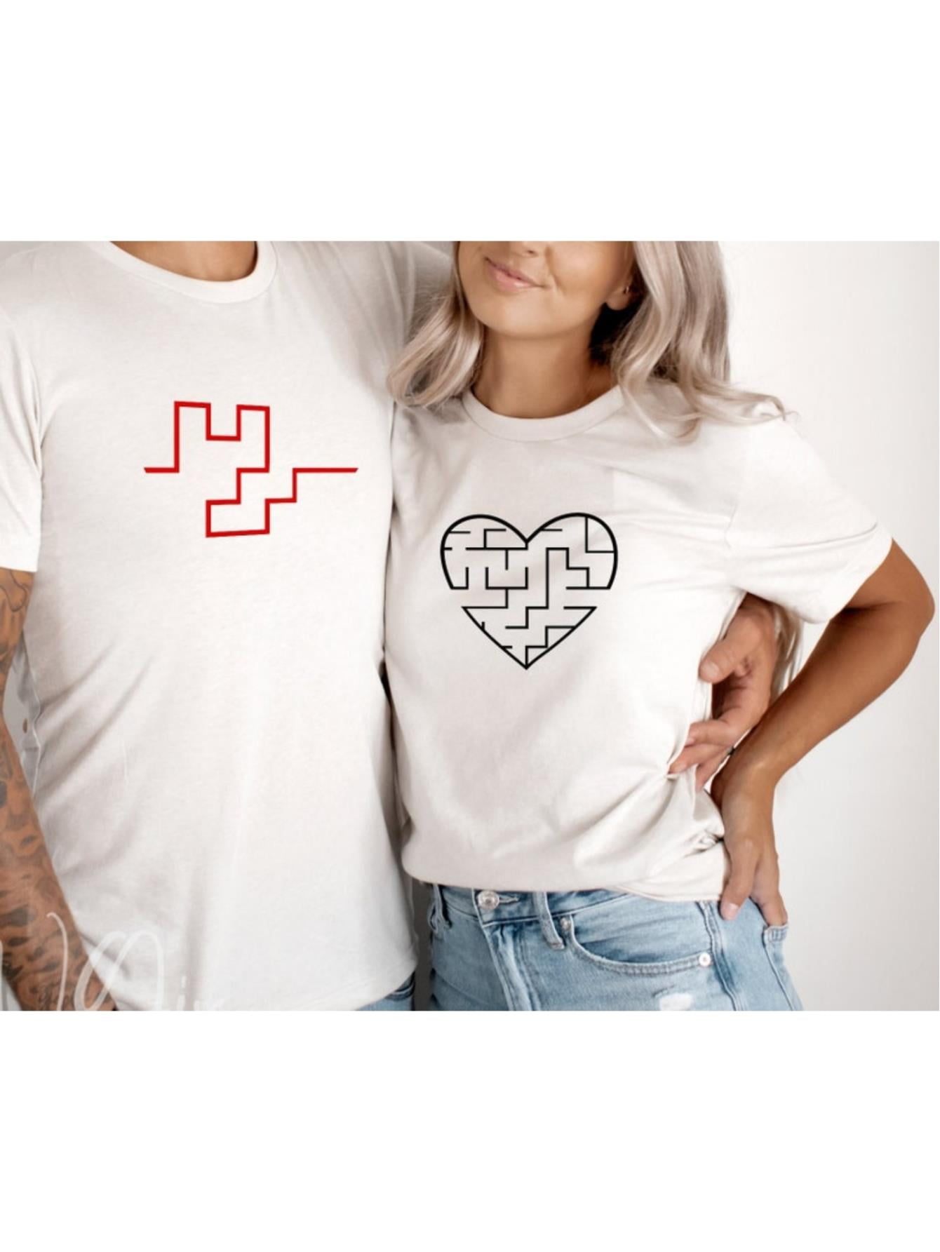 1pc- His & Hers Matching T-Shirts for Couples - 100% Cotton, Short ...