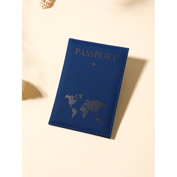 1pc Matte Surface Pu Material Passport Holder With World Map Letter ...