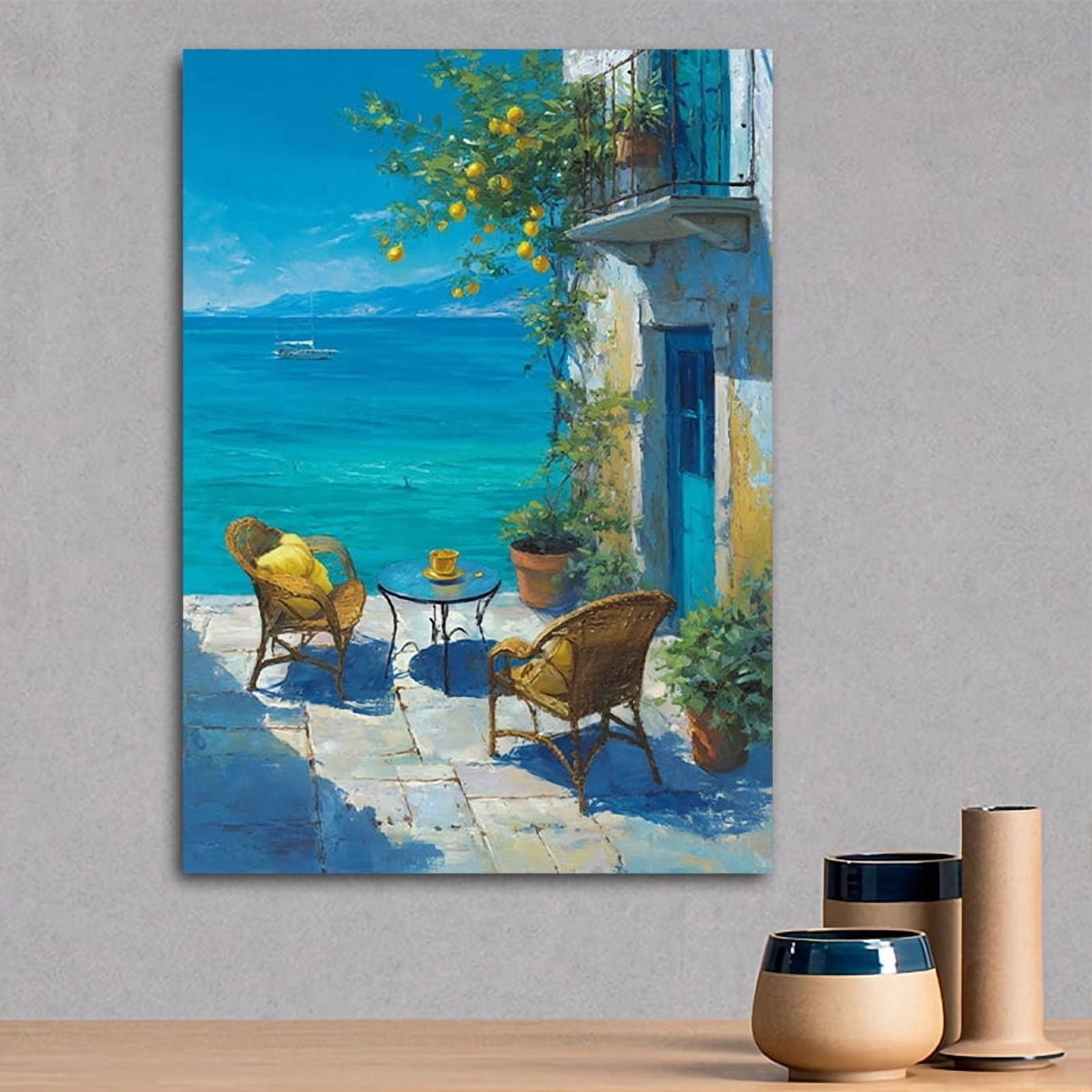 1pc Mediterranean Style Sea View Canvas Art - Vibrant Beach Scene with ...
