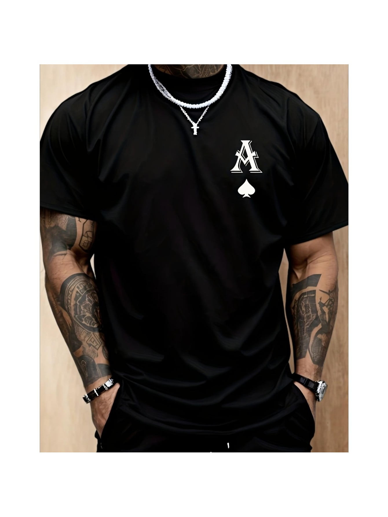 1pc Men'S "A" Print T-Shirt, Casual Sports Crew Neck Short Sleeve Top ...