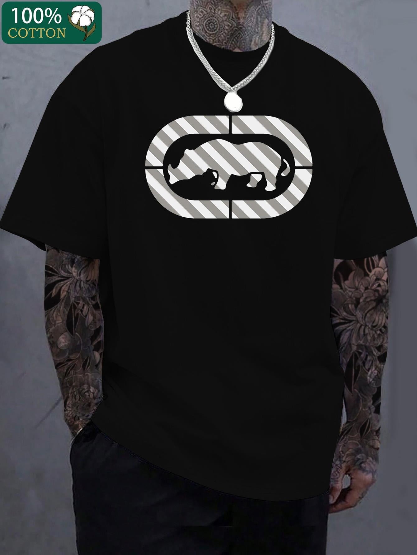 1pc Men'S Casual Crew Neck T-Shirt with Geometric Animal Print, 100% Cotton Short Sleeve Tee ...