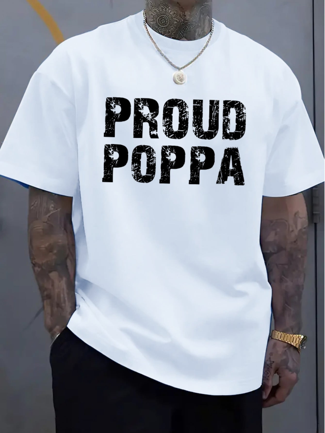 1pc Men'S Casual Crew Neck T-Shirt with "Proud Poppa" Print, Polyester ...