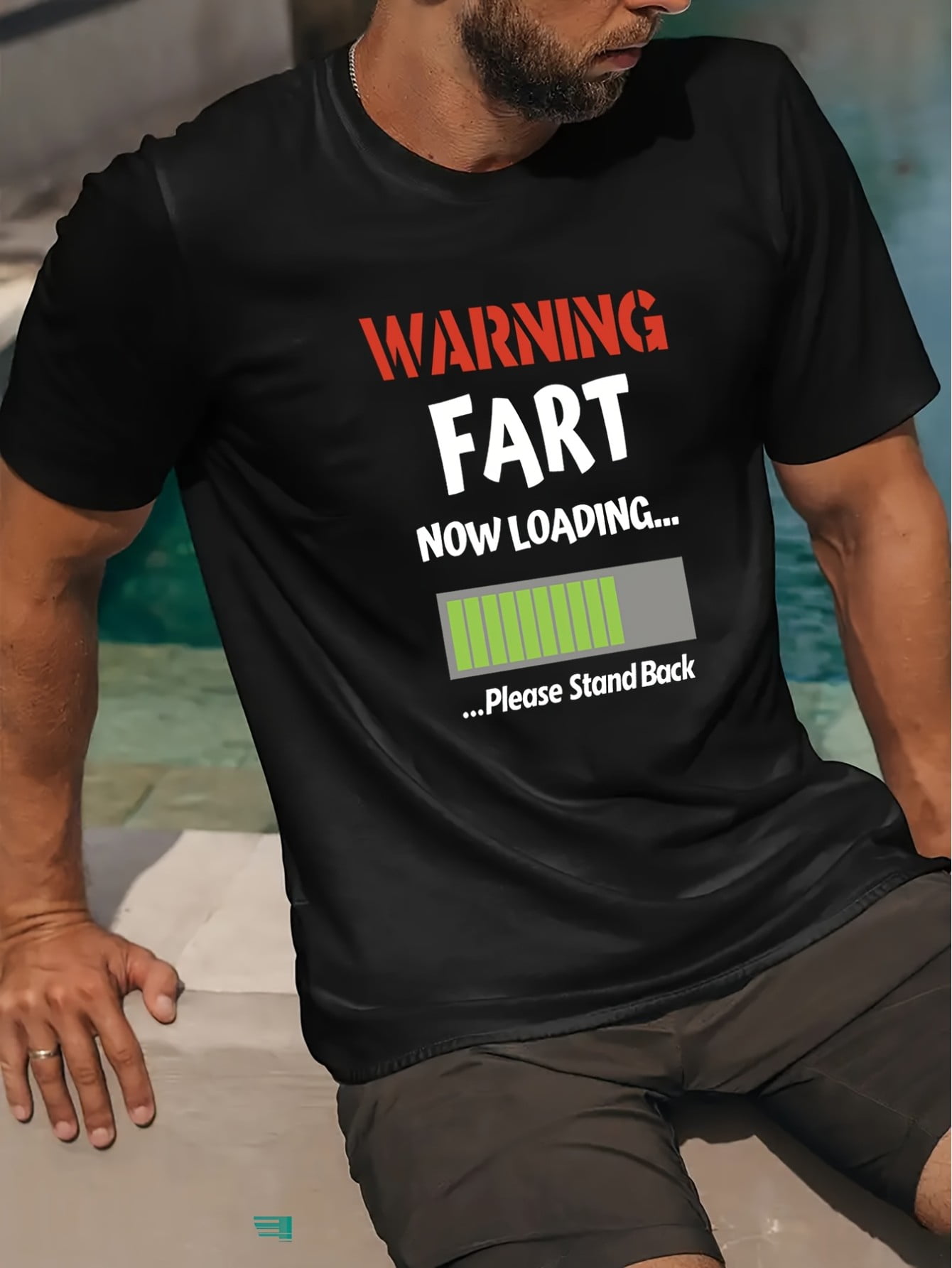 1pc Men'S Casual Crew Neck T-Shirt with WARNING FART Graphic Print ...