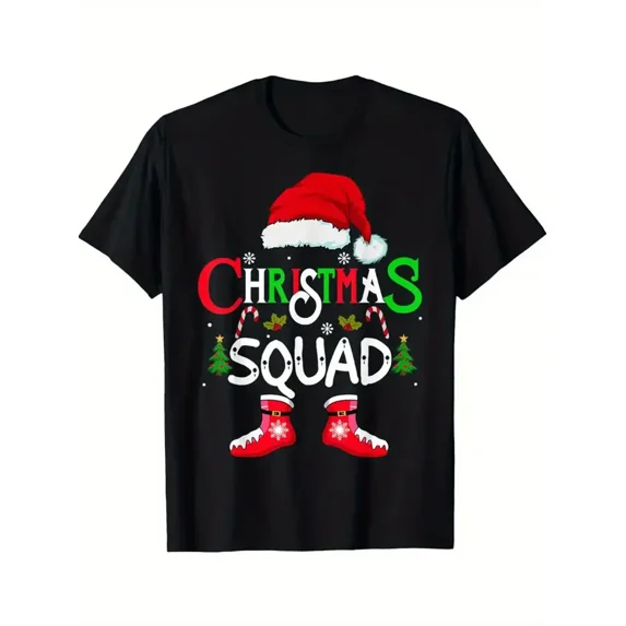 1pc Men'S Christmas Squad Graphic Tee, 100% Cotton Casual Streetwear ...