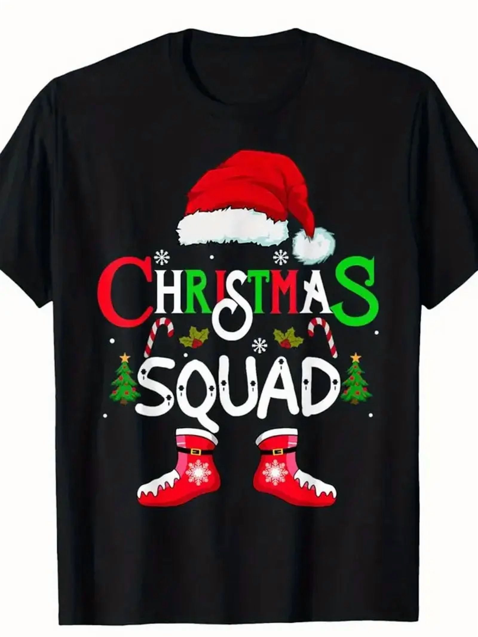 1pc Men'S Christmas Squad Graphic Tee, 100% Cotton Casual Streetwear ...