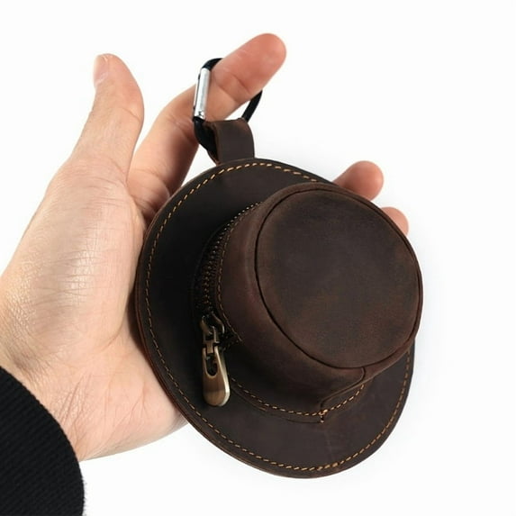 1pc Men'S Genuine Leather Coin Wallet - Hat-Shaped Design with Golden ...