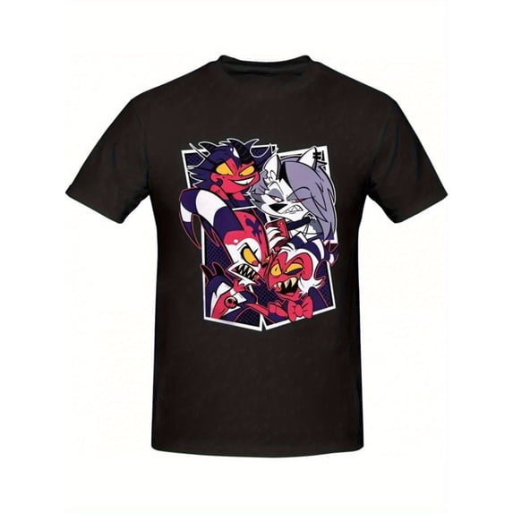 1pc Men'S Helluva Anime Graphic T-Shirt | Black Breathable Short Sleeve ...