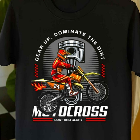 1pc Men'S Motocross Dirt Racing Graphic Thirt - 180gsm Heavyweight 100% ...