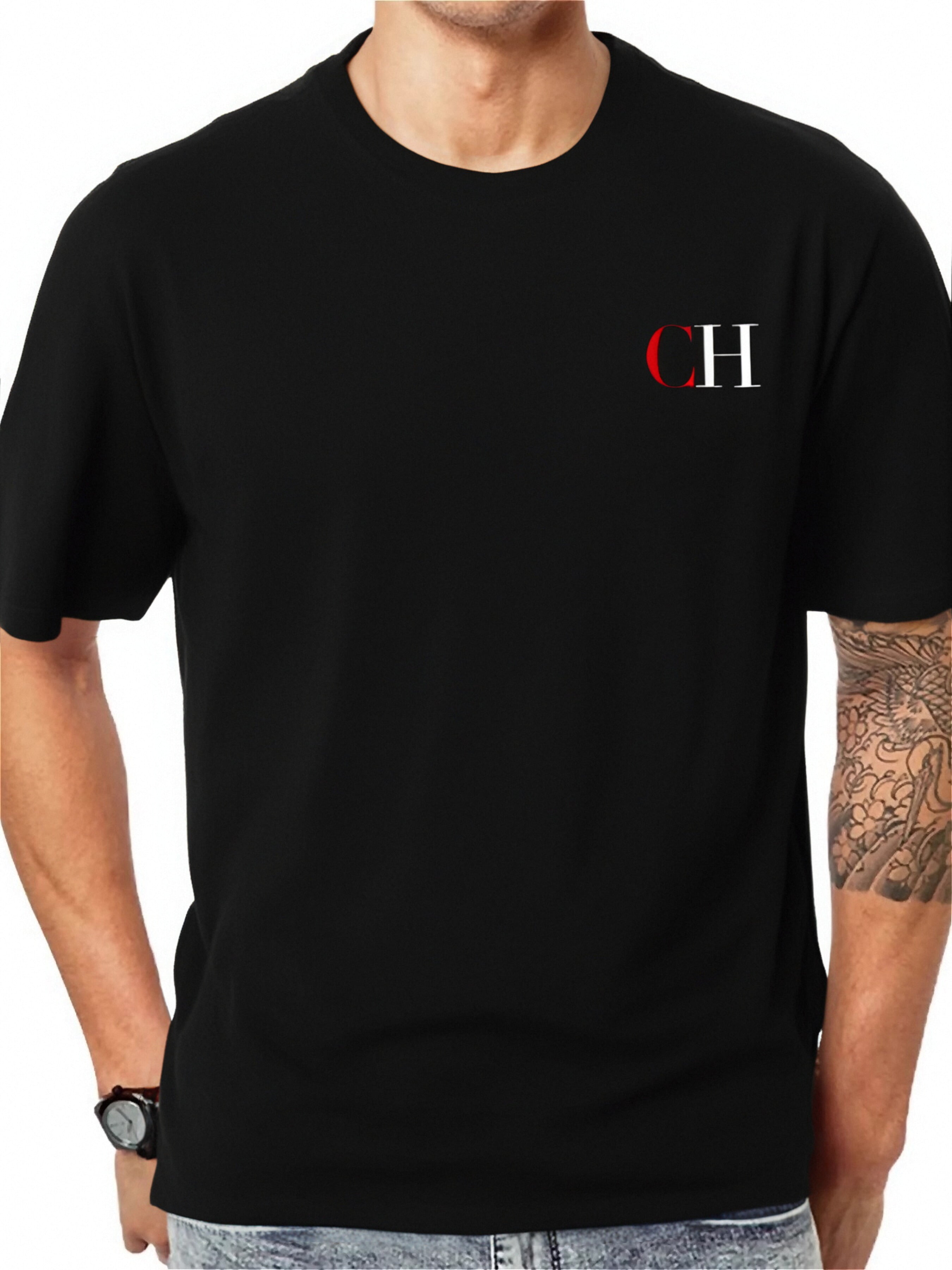 1pc Men'S Novelty T-Shirt, Casual Crew Neck, Geometric Pattern ...