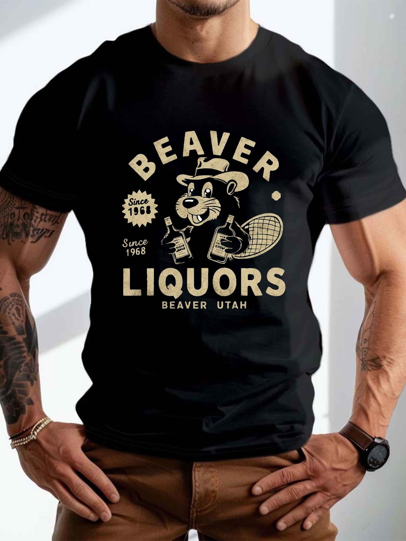 1pc Men'S Summer T-Shirt - Casual Crew Neck with Geometric Beaver ...
