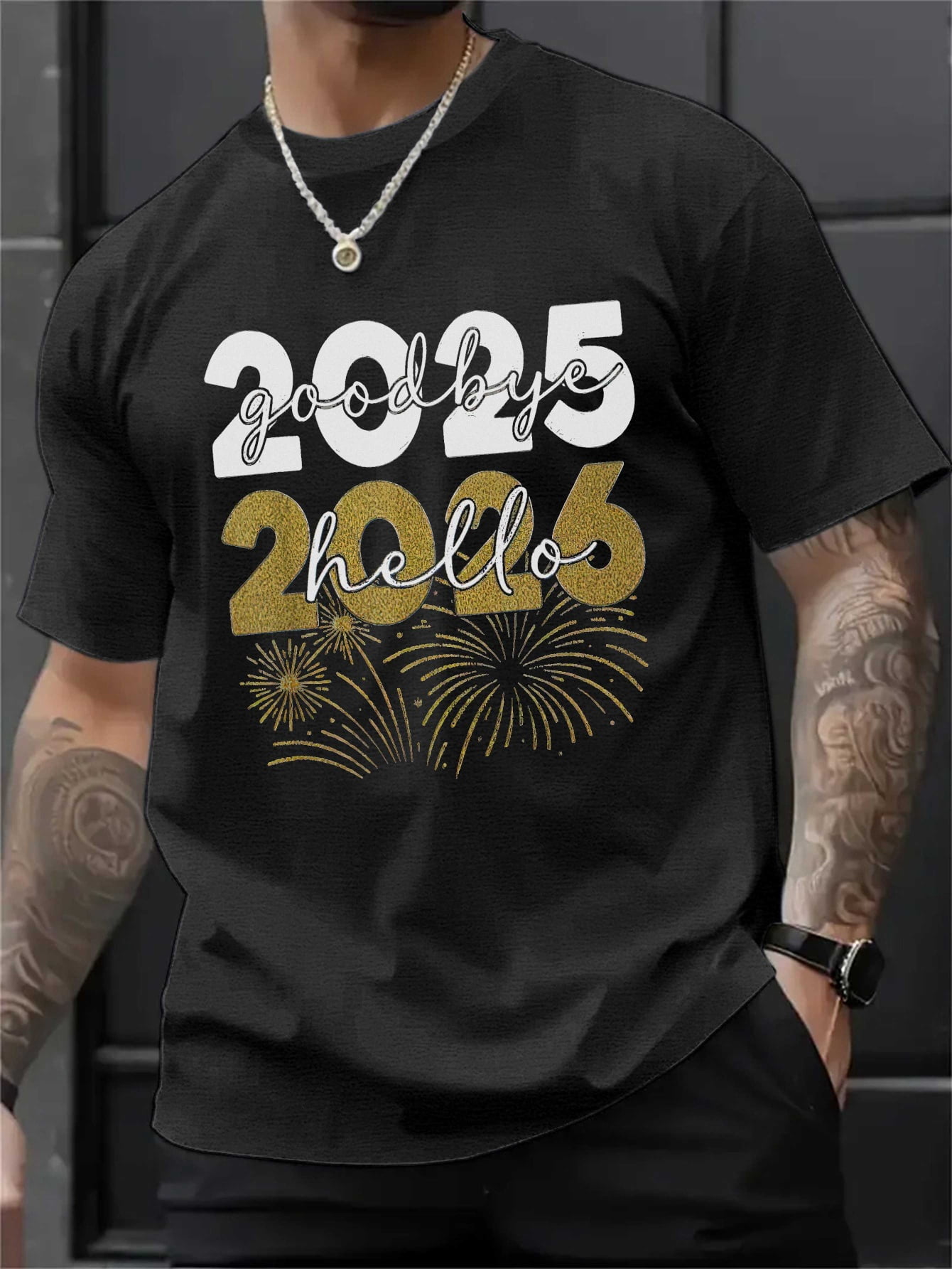 1pc Men's 2025-2026 New Year Countdown T-Shirt - Firework Print Short ...