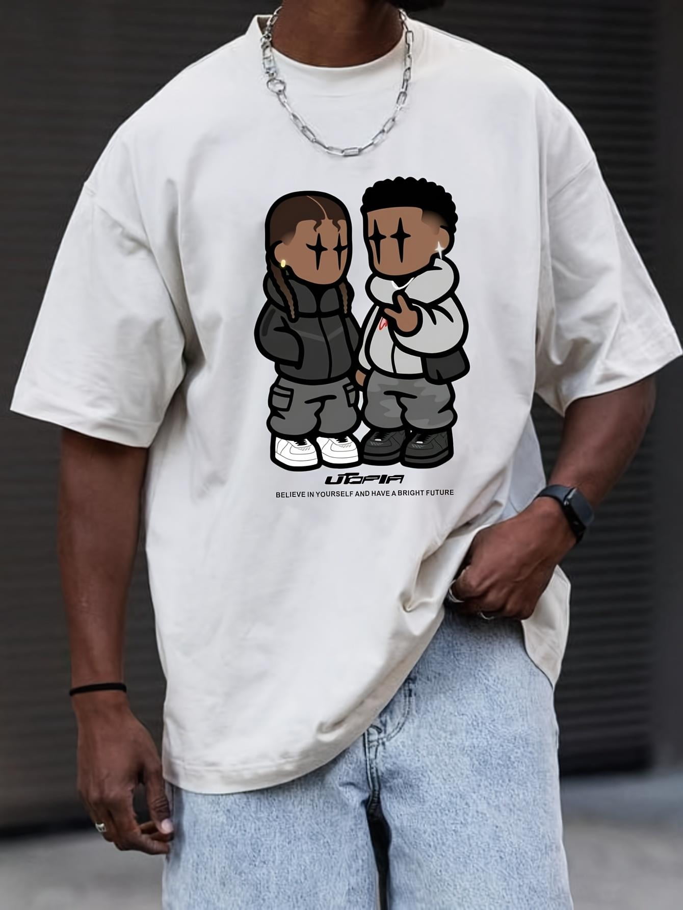 1pc Men's Casual Polyester T-Shirt with Geometric Pattern Print, Round ...