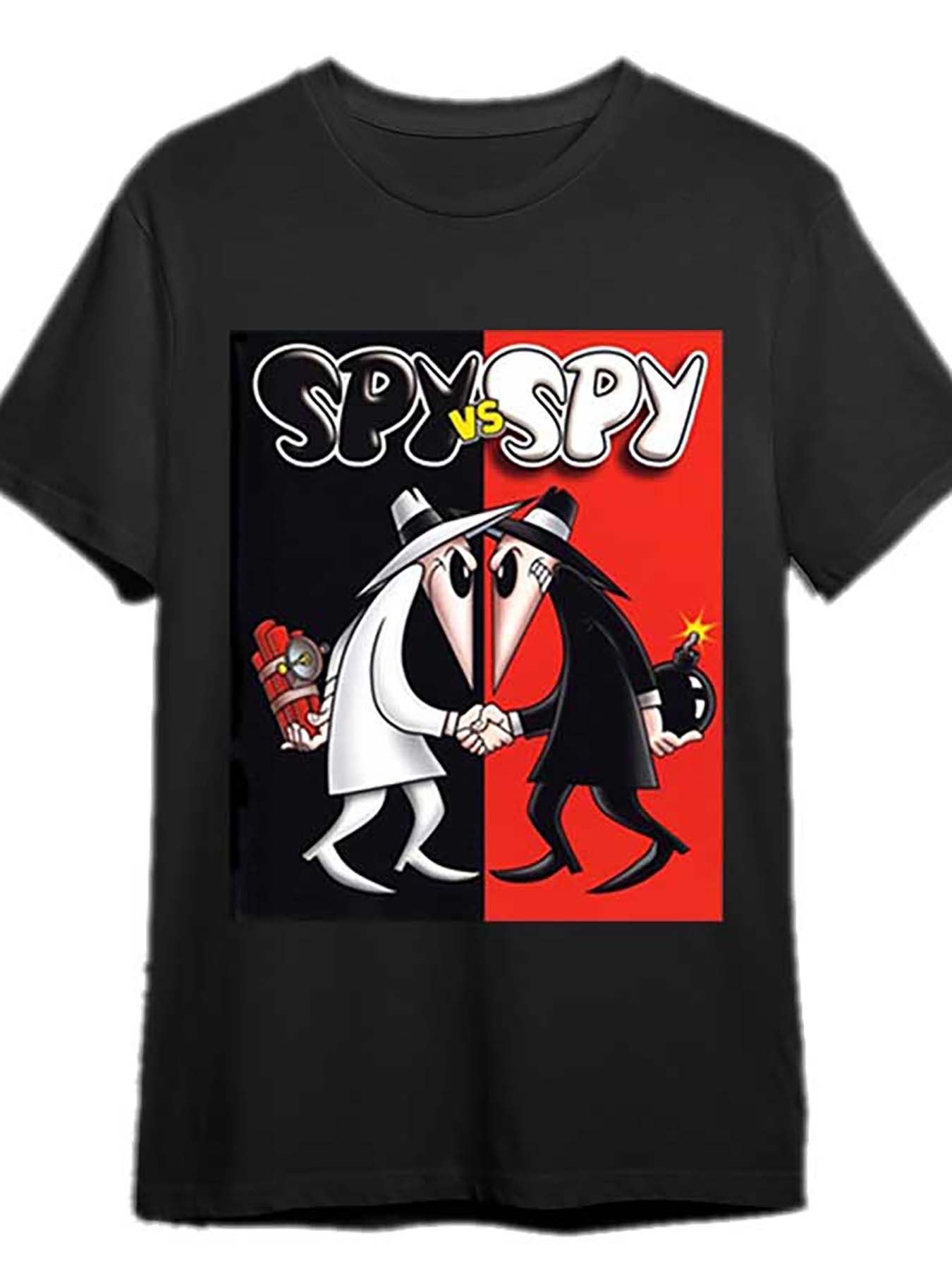 1pc Men's Cotton Graphic T-Shirt - SPY vs SPY Design, Black Short ...