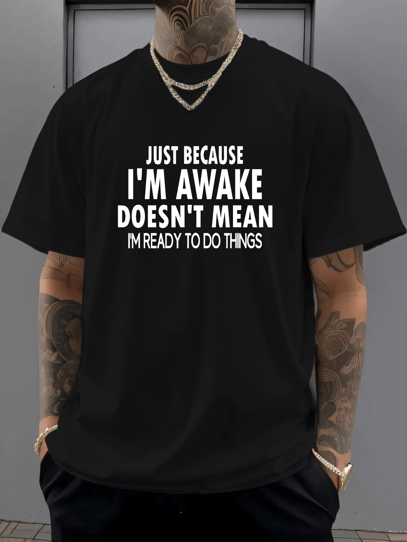 1pc Men's Funny "I'm Awake Doesn't Mean to Do Things" T-Shirt - Navy ...